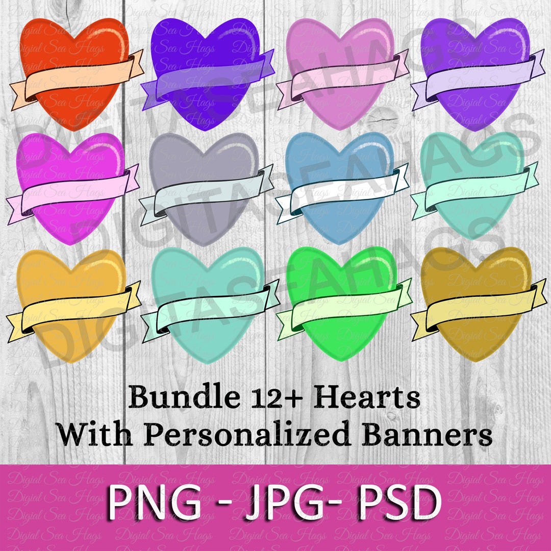 Valentine's Day Hearts Clipart, Valentine Hearts Bundle PNG, Digital ...