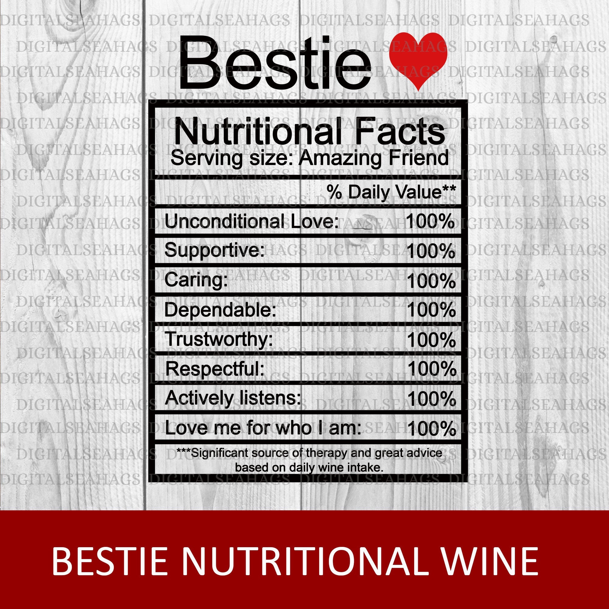 Bestie Bestfriend Nutritional Facts Wine Sublimation Bestie Etsy