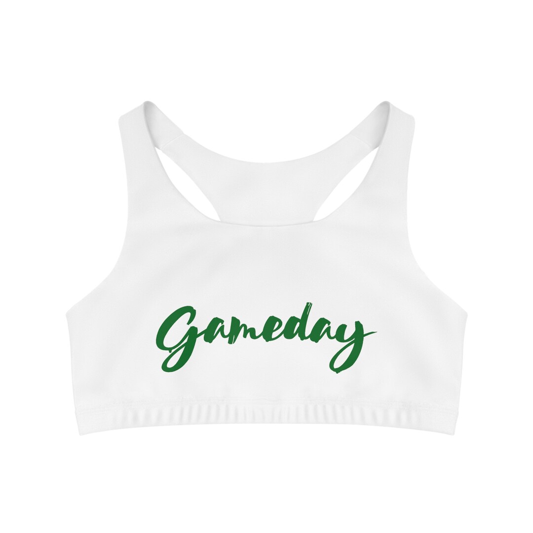 Gameday Green Script Lettering Seamless Sports Bra AOP - Etsy