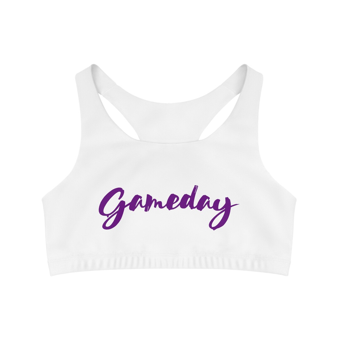 Gameday Purple Script Lettering Seamless Sports Bra AOP - Etsy