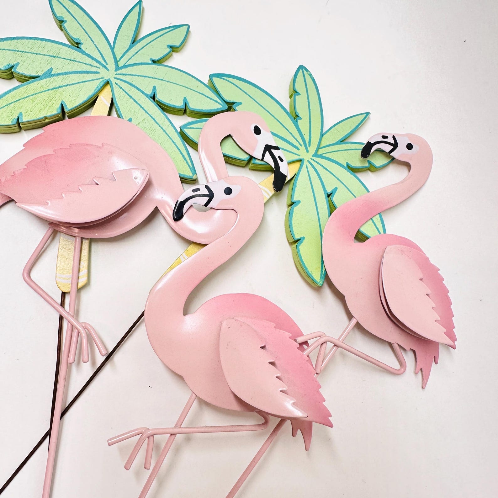 Metal Pink Flamingo & Palm Tree Plant Stakes, Tiki Decor - Set of 5 - Etsy