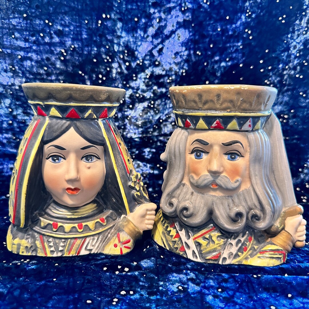 Vintage Inarco King and Queen Head Vase Set MCM Playing Cards - Etsy