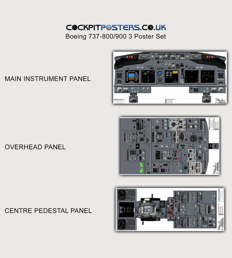 Boeing 737-800 Cockpit Poster - B737NG Cockpit Training Poster - Flight ...