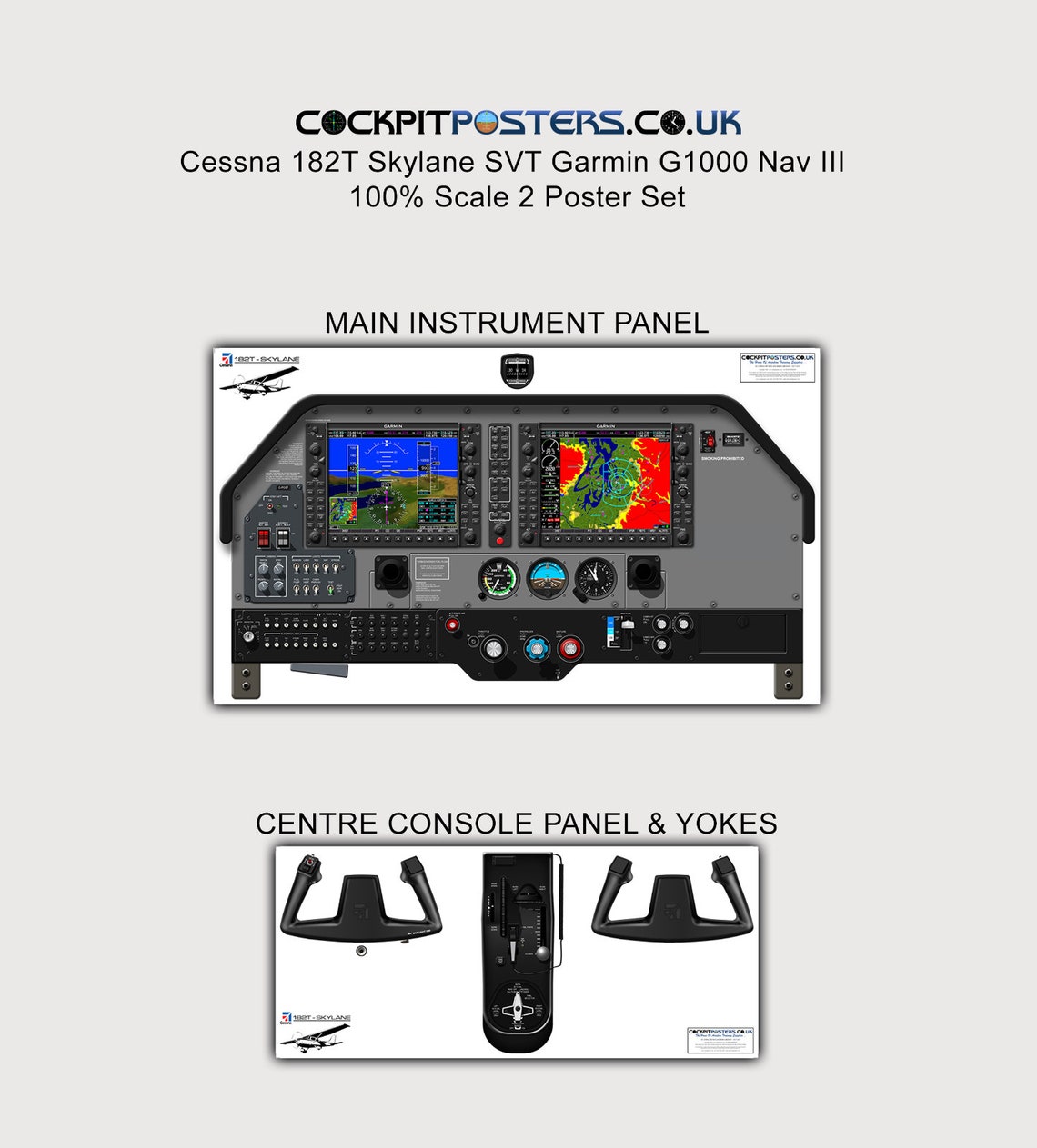 Cessna 182T Skylane Cockpit Poster With SVT Garmin G1000 Glass Cockpit ...