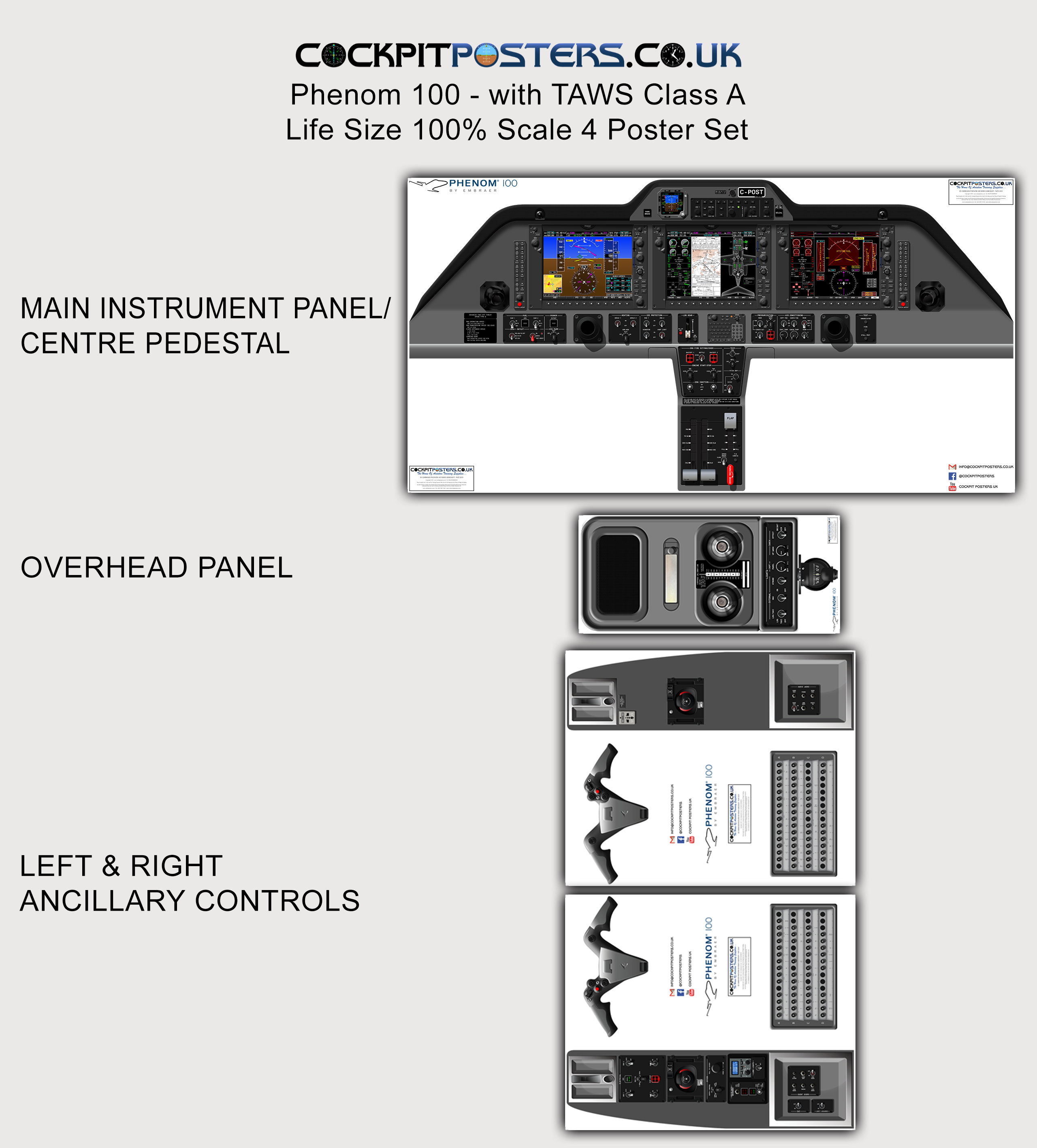 Embraer Phenom 100 Cockpit Poster - Class A TAWS – Prodigy G1000 Flight ...