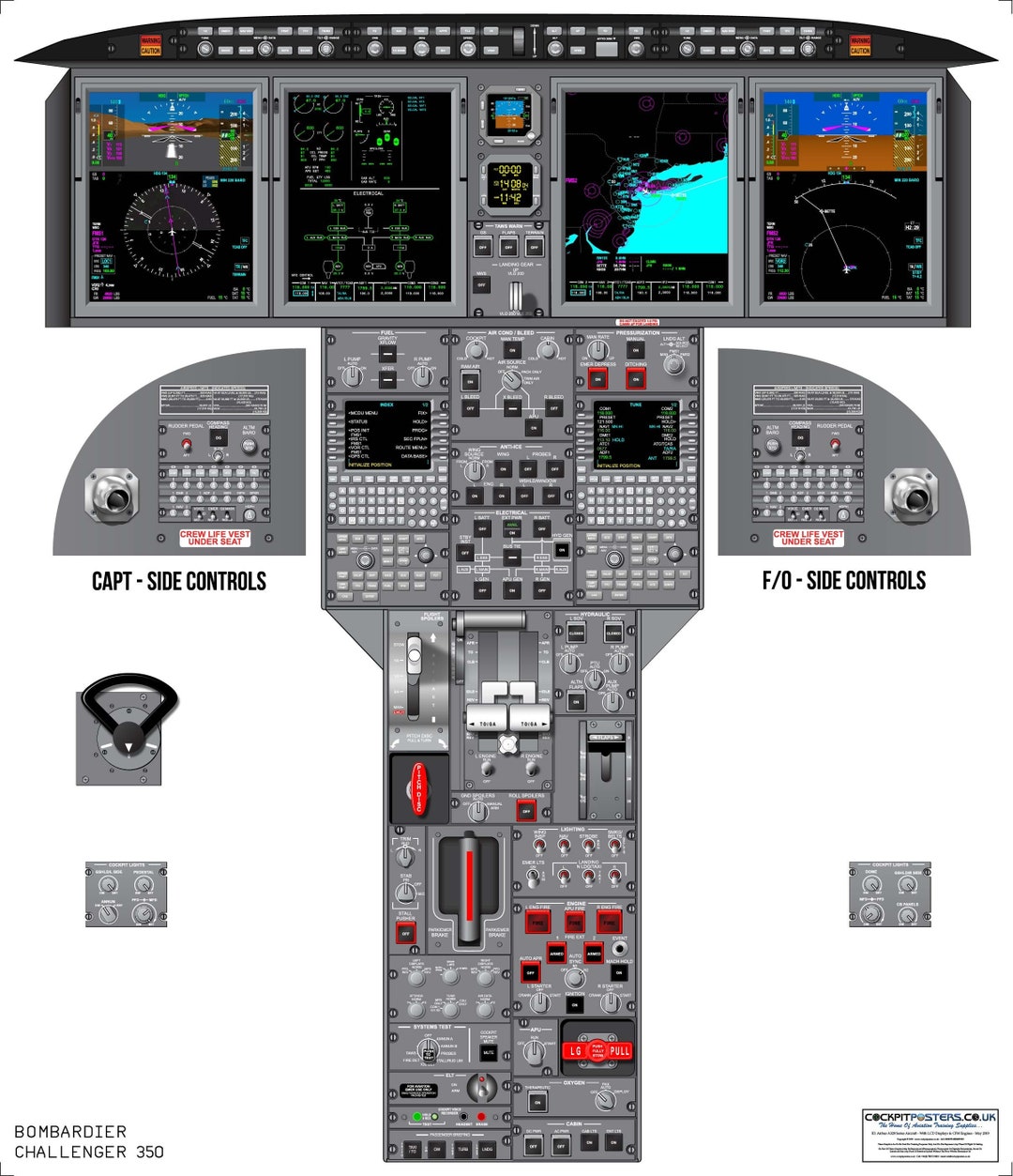 Bombardier Challenger 350 Cockpit Poster Business Jet Cockpit Poster 35 ...