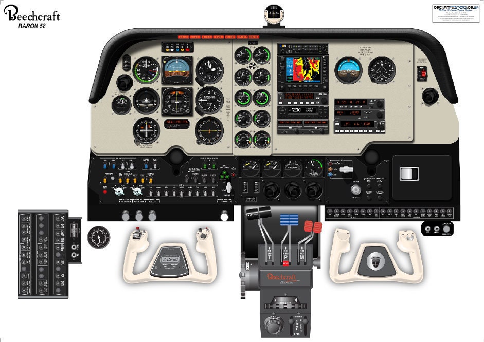 Beech Baron 58 Cockpit Poster Beechcraft Flight Deck Training Poster ...
