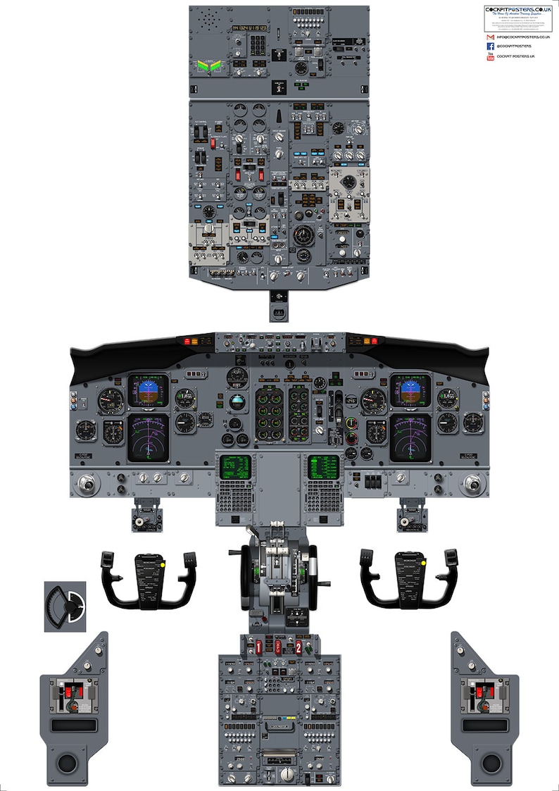 Boeing 737-400 Cockpit Poster - Classic 737 Cockpit Training Poster ...