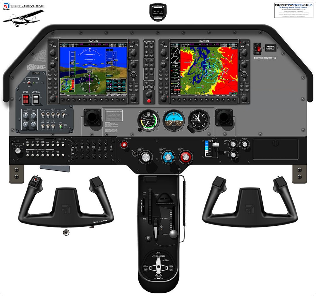 Cessna 182T Skylane Cockpit Poster With SVT Garmin G1000 Glass Cockpit ...