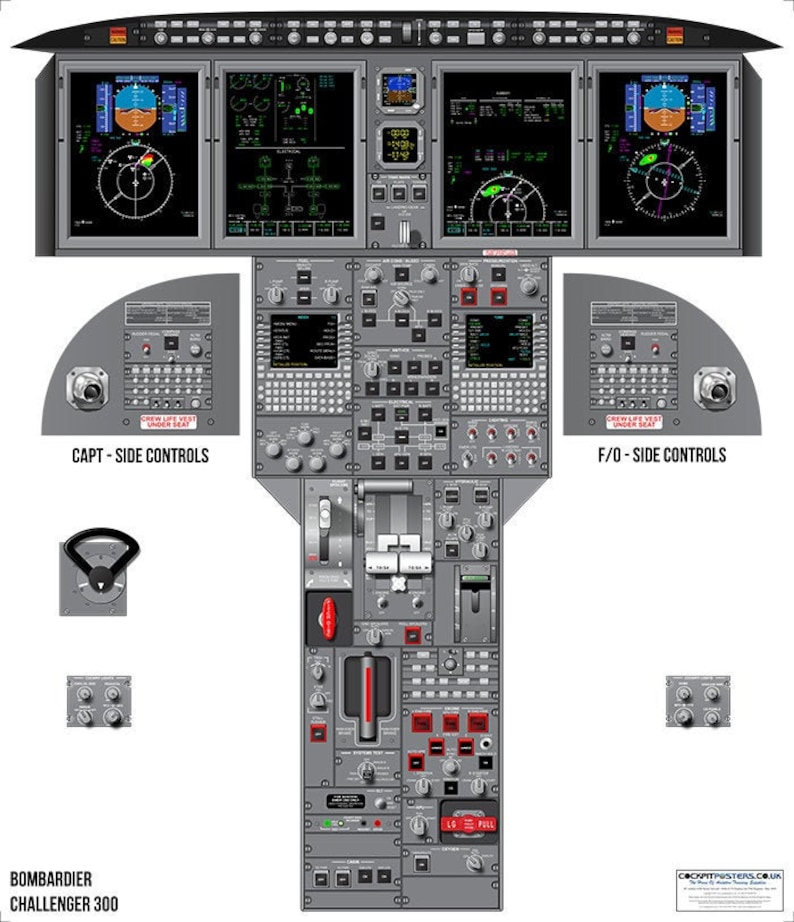 Bombardier Challenger 300 Cockpit Poster - Business Jet Cockpit Poster ...