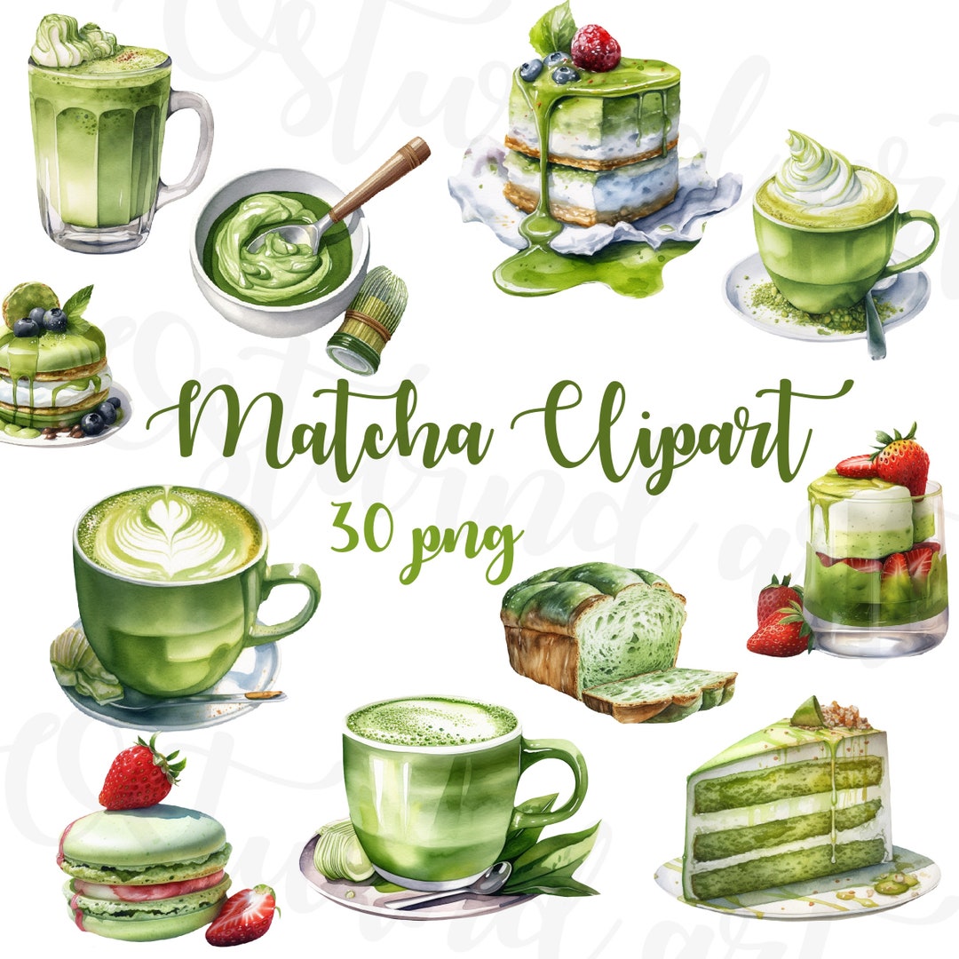 Matcha Watercolour Clipart. Green Tea Latte Drink Watercolor. - Etsy