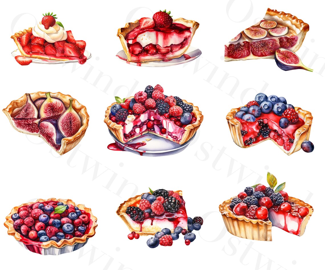 Watercolor Slices Pies Bundle Clipart, Pie Clipart PNG, Baking Clipart ...