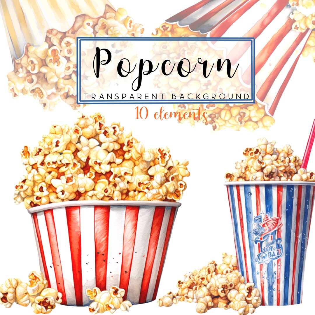 12 Watercolor Popcorn Clipart in Transparent PNG Format. Popcorn ...