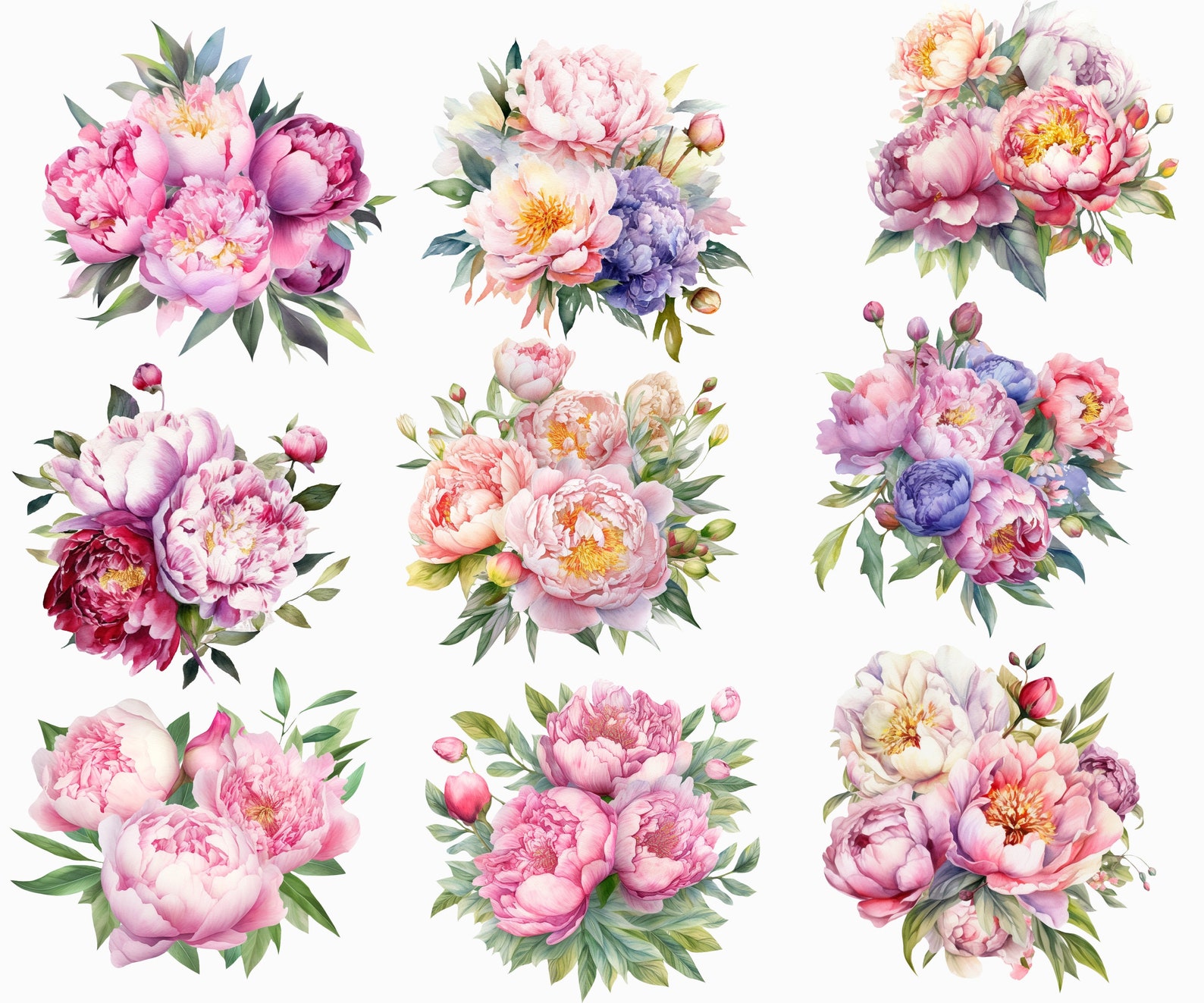 Watercolor Pink Flowers Clipart. Wildflowers Arrangement. Blue Roses ...