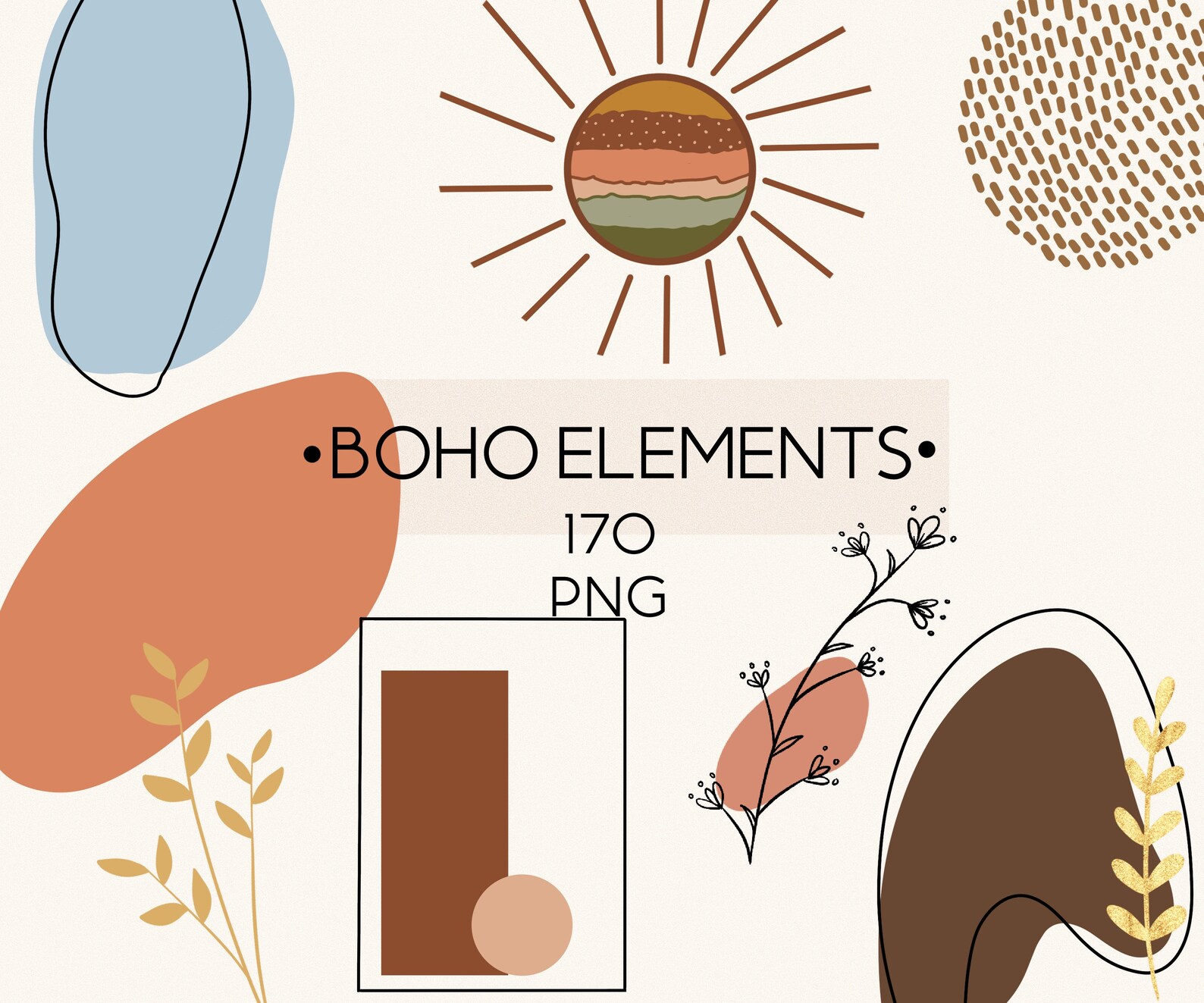 Boho Clipart Set Abstract Elements PNG Modern Boho Bundle - Etsy