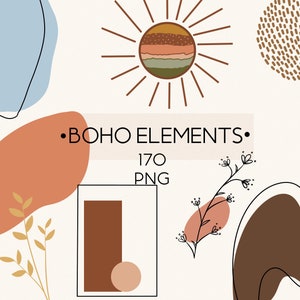 Boho Clipart Set, Abstract Elements PNG, Modern Boho Bundle, Boho ...