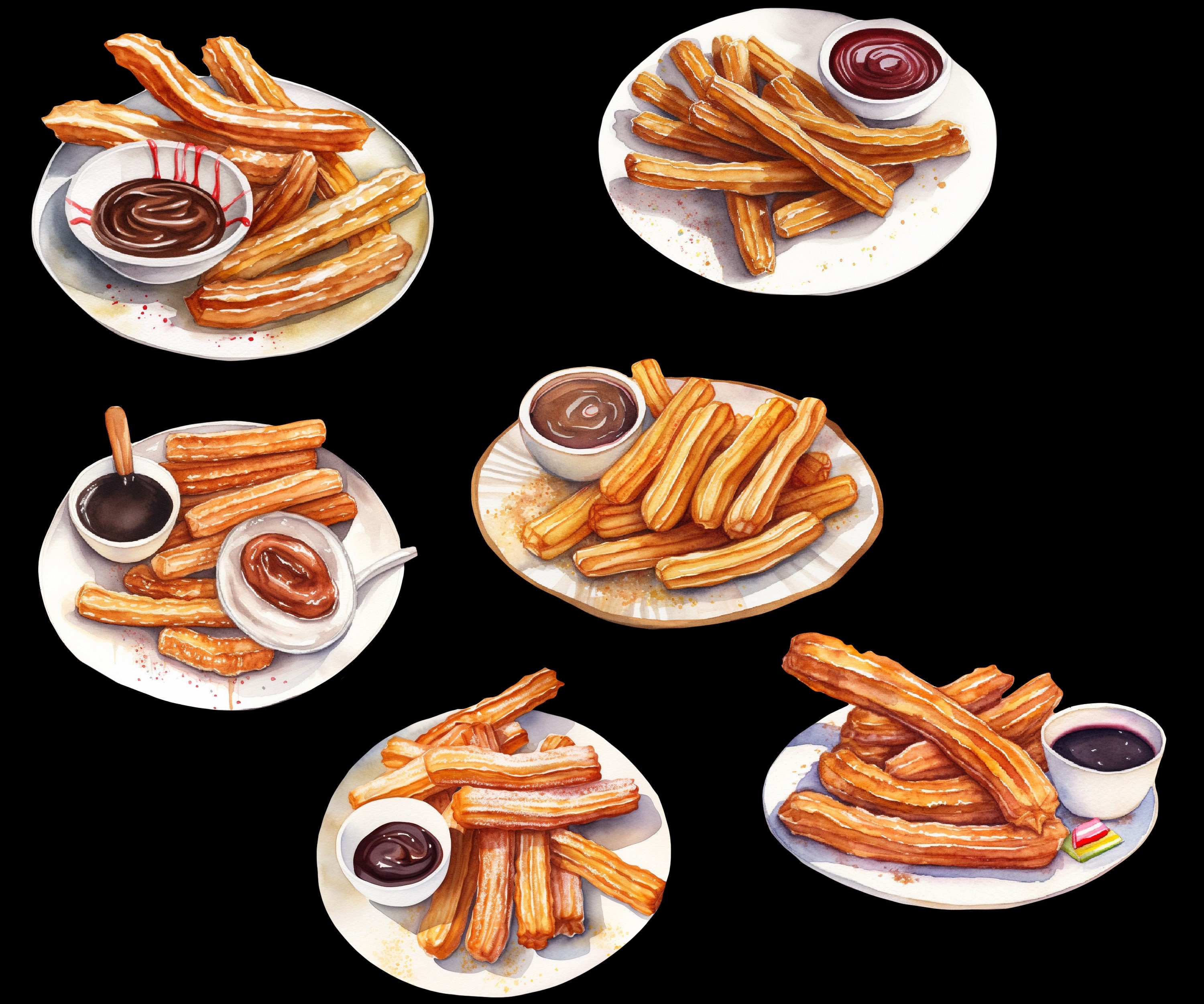 Set of Watercolor Churros. Churros PNG. Churros Graphics. Churros ...