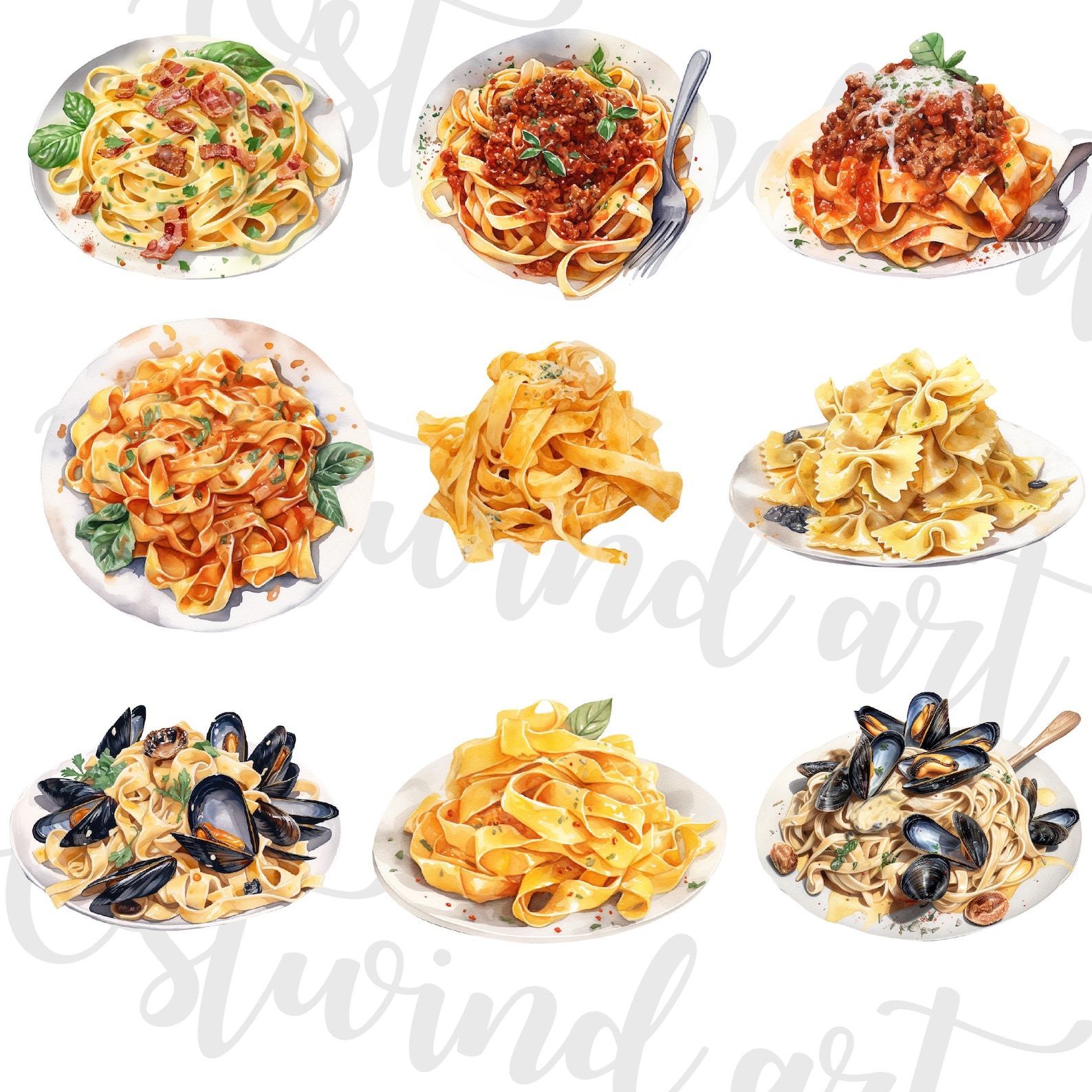 Italian Food Clipart. Pasta Clipart. Italian Pasta. Kawaii - Etsy
