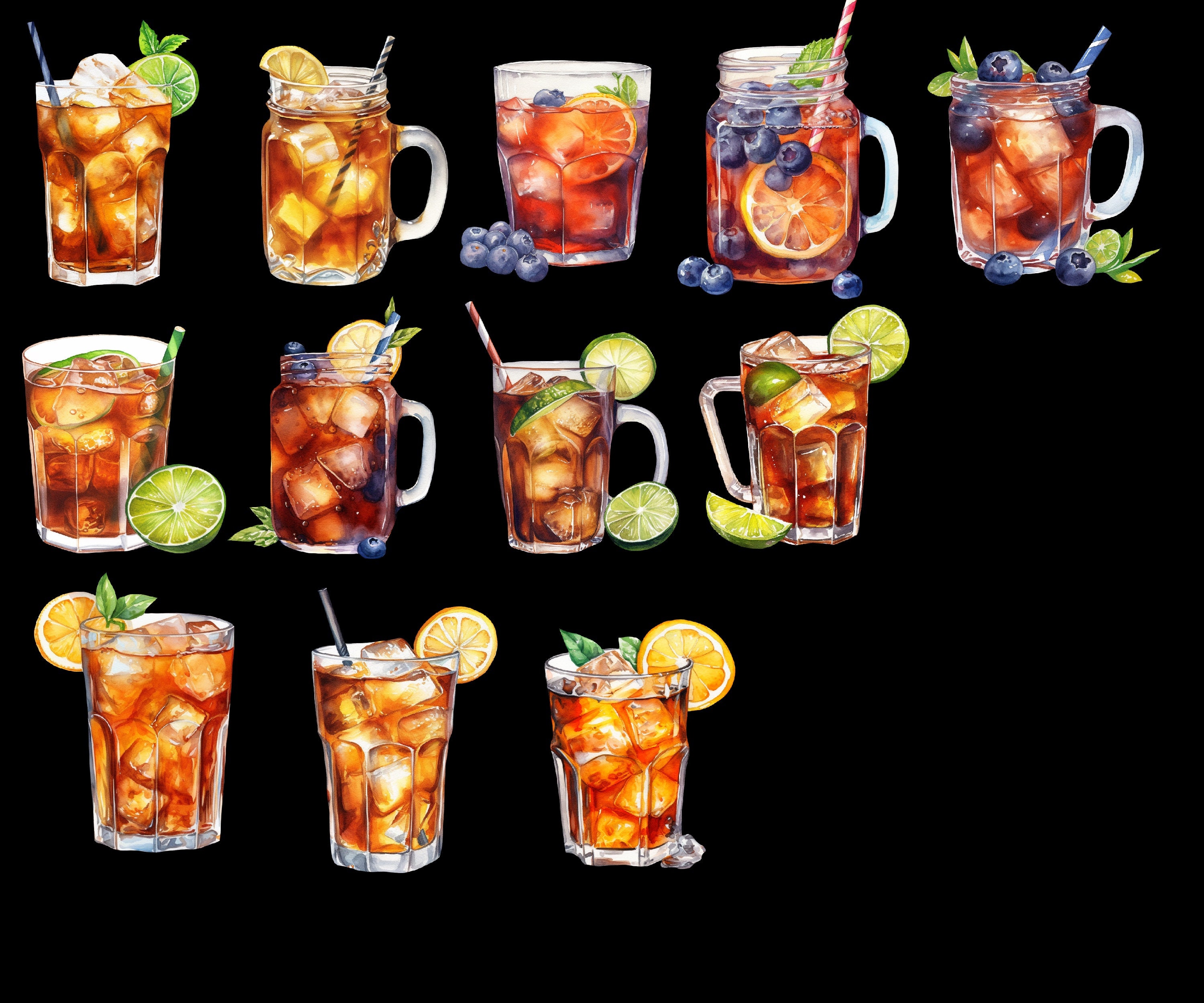 Watercolor Iced Tea Clipart. Watercolor Lemon Tea Mug.summer Berries ...