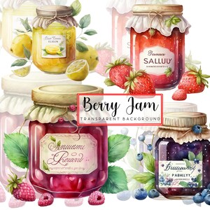 Fruit Jam Watercolor Clipart, Homemade Berry Jam, Fruit Marmalade and ...