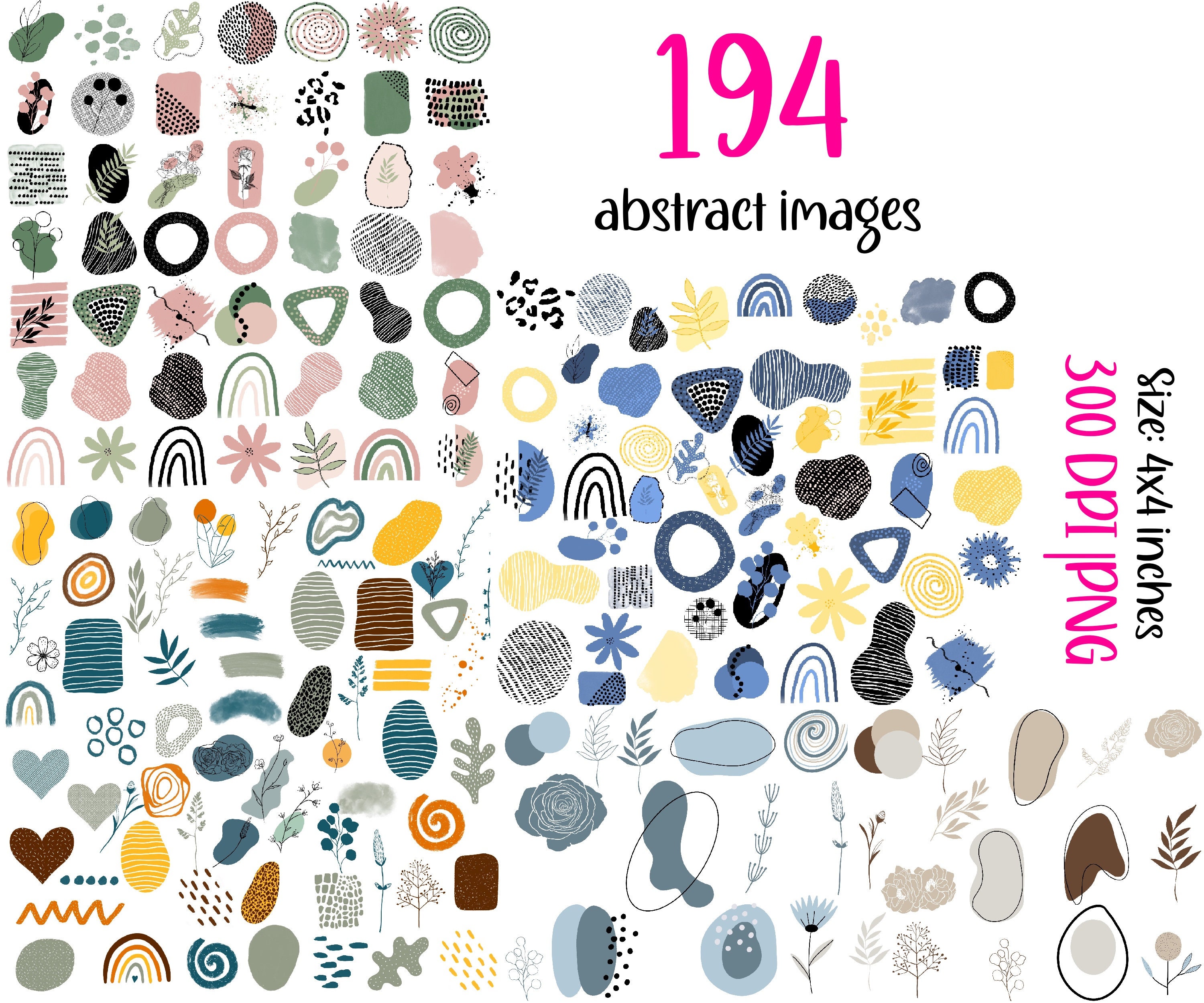 Boho Abstract Shapes Floral Abstract PNG Clipart Abstract - Etsy