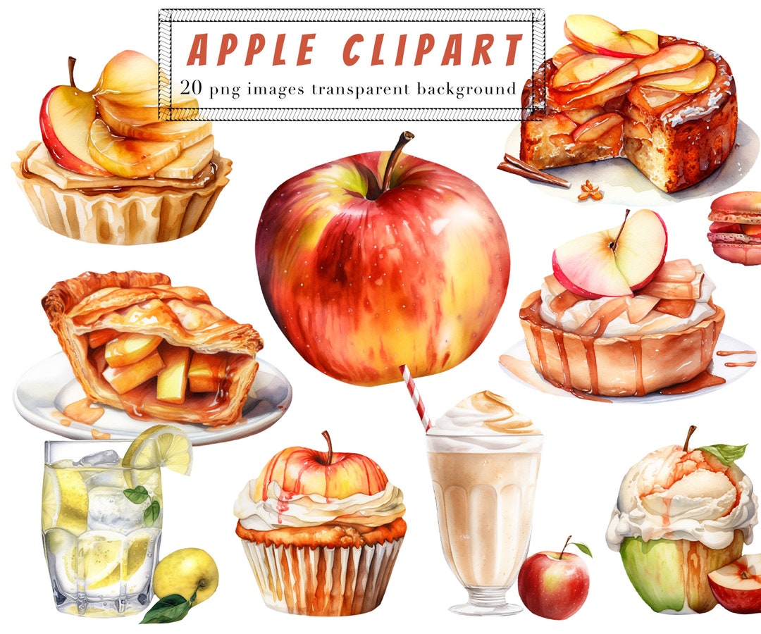 Watercolor Apple Clipart. Digital PNG Apple Pie, Apple Waffle, Apple ...