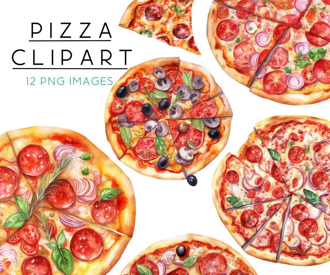 Watercolor Pizza Clipart in Transparent Background. Pizza Clipart ...