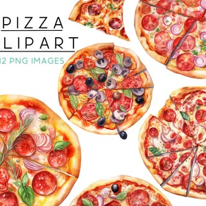 Watercolor Pizza Clipart in Transparent Background. Pizza Clipart ...