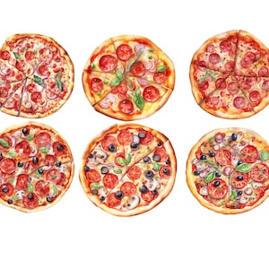 Watercolor Pizza Clipart in Transparent Background. Pizza Clipart ...