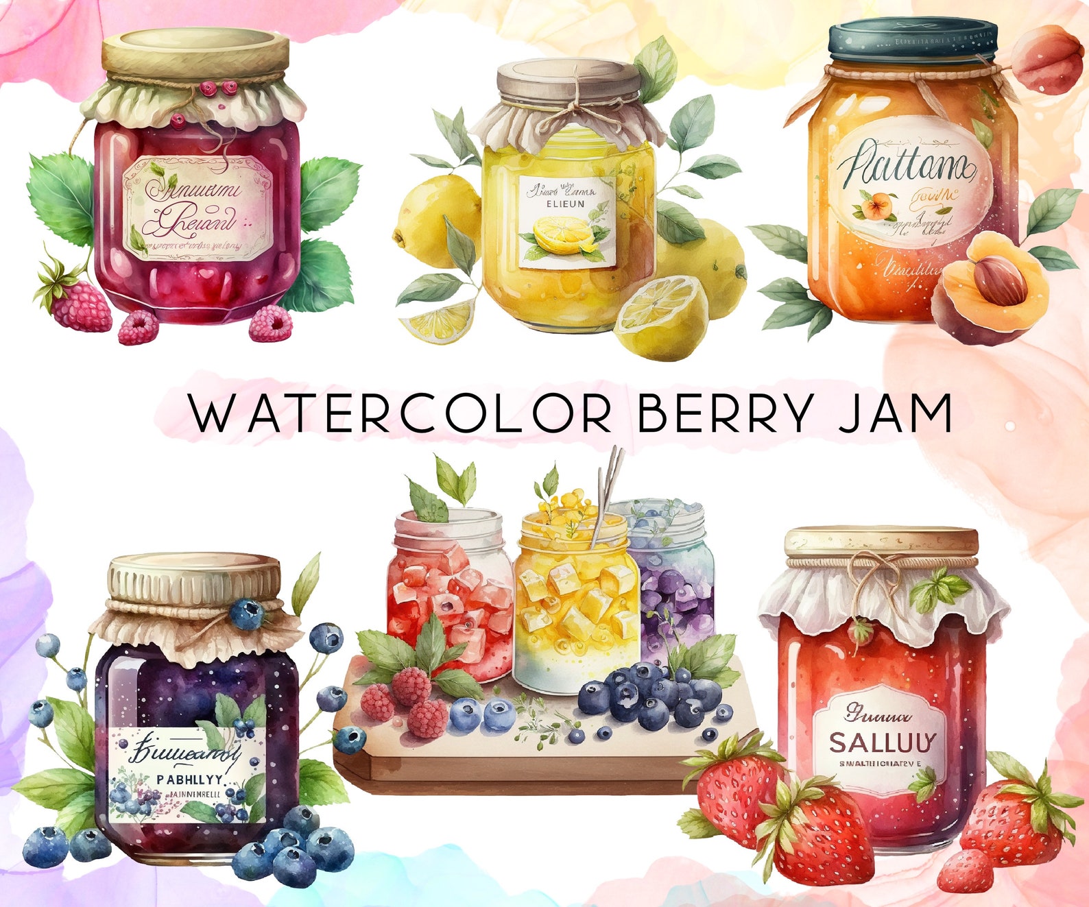 Fruit Jam Watercolor Clipart, Homemade Berry Jam, Fruit Marmalade and ...