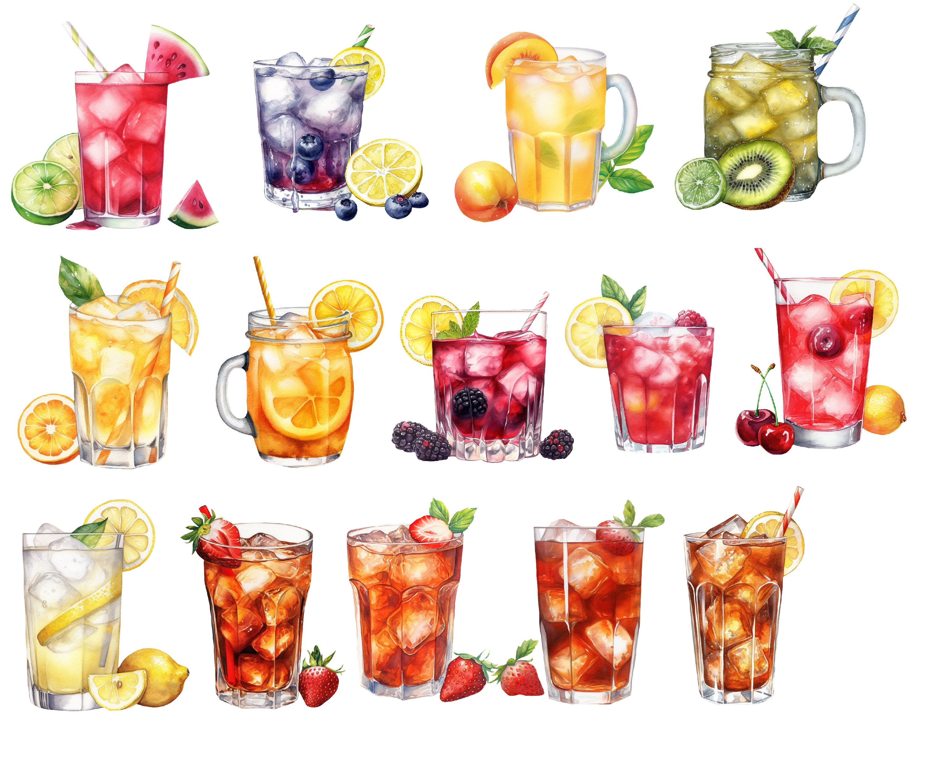 Watercolor Iced Tea Clipart. Watercolor Lemon Tea Mug.summer Berries ...