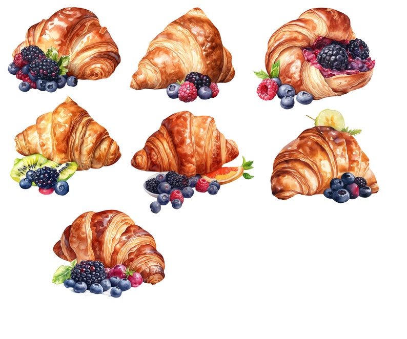 Watercolor Croissants Clipart. Croissant PNG. Watercolor Croissant ...