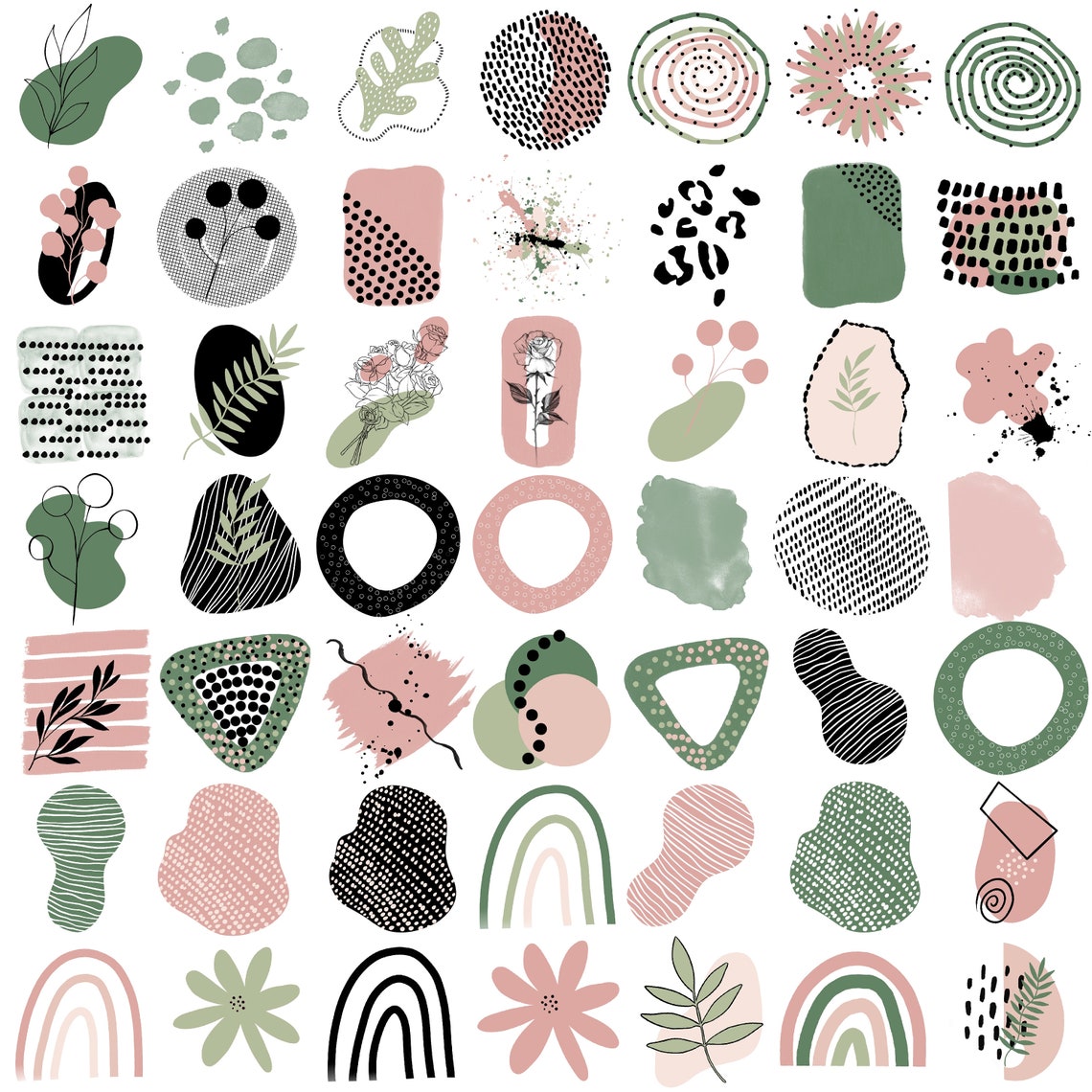 Boho Abstract Shapes Floral Abstract PNG Clipart Abstract - Etsy