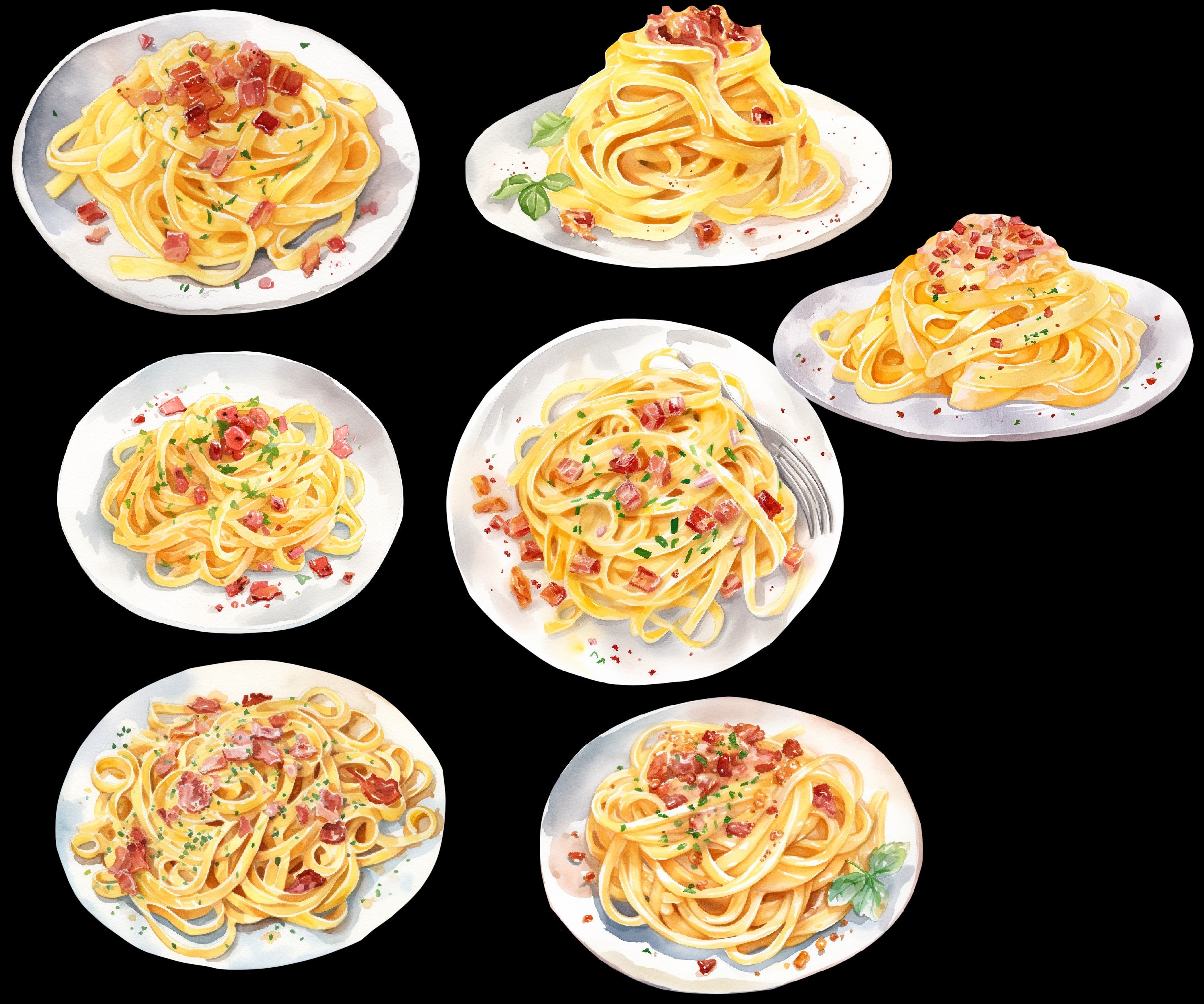 7 Pasta Clipart Set in Transparent PNG. Watercolor Pasta Clipart ...