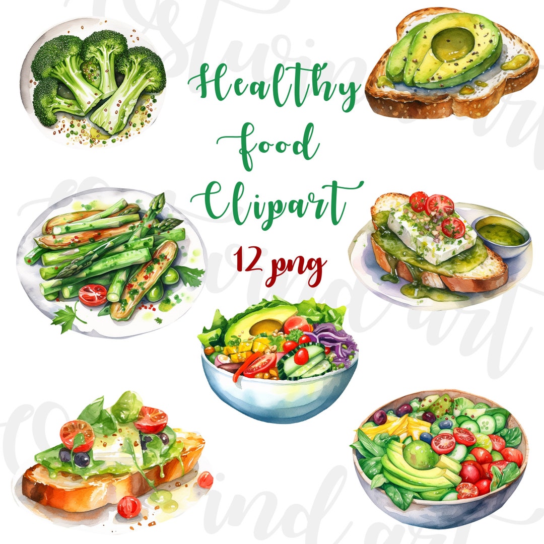 Watercolor Healthy Food Clipart Bundle, Fruit Bowl Digital Images ...