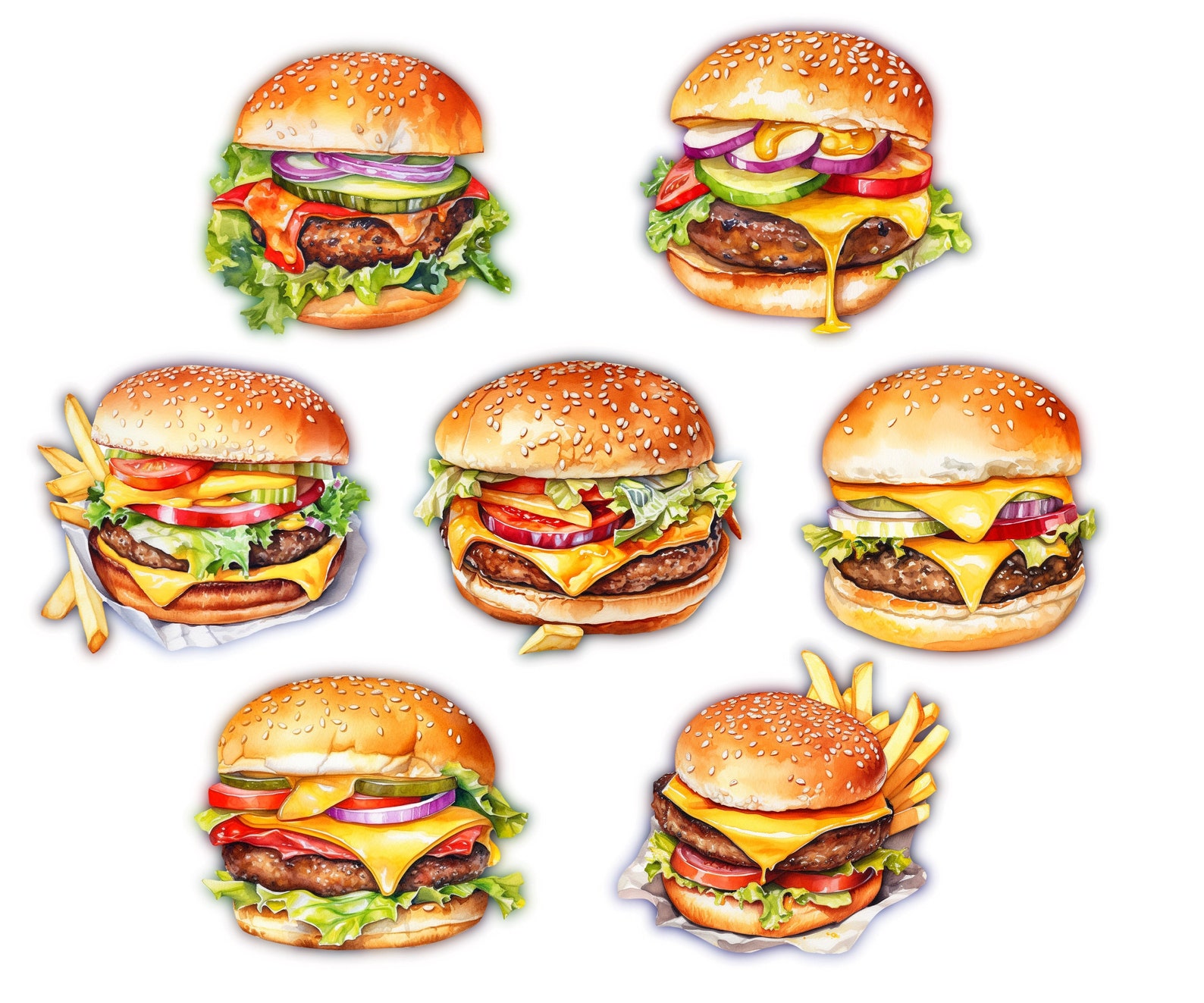 Watercolor Fast Food Clipart. Burger Png. Pizza Clipart. Fried Fries ...