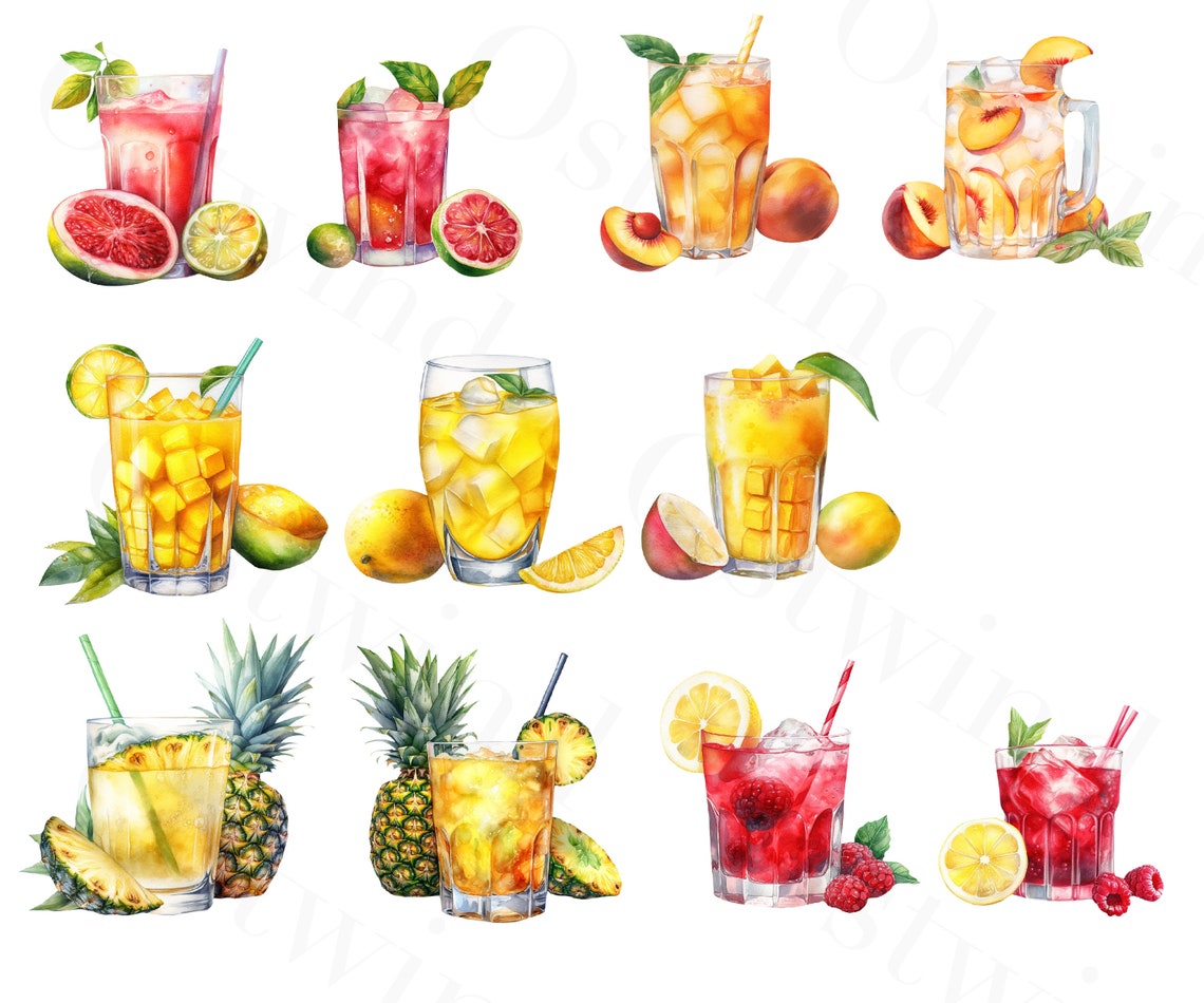 Watercolor Strawberry Lemonade Clipart Bundle, Refreshing Summer Drinks ...