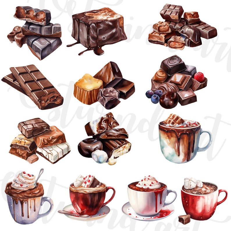 Watercolor Chocolate Clipart, Food Clipart Bundle, Chocolate Png ...