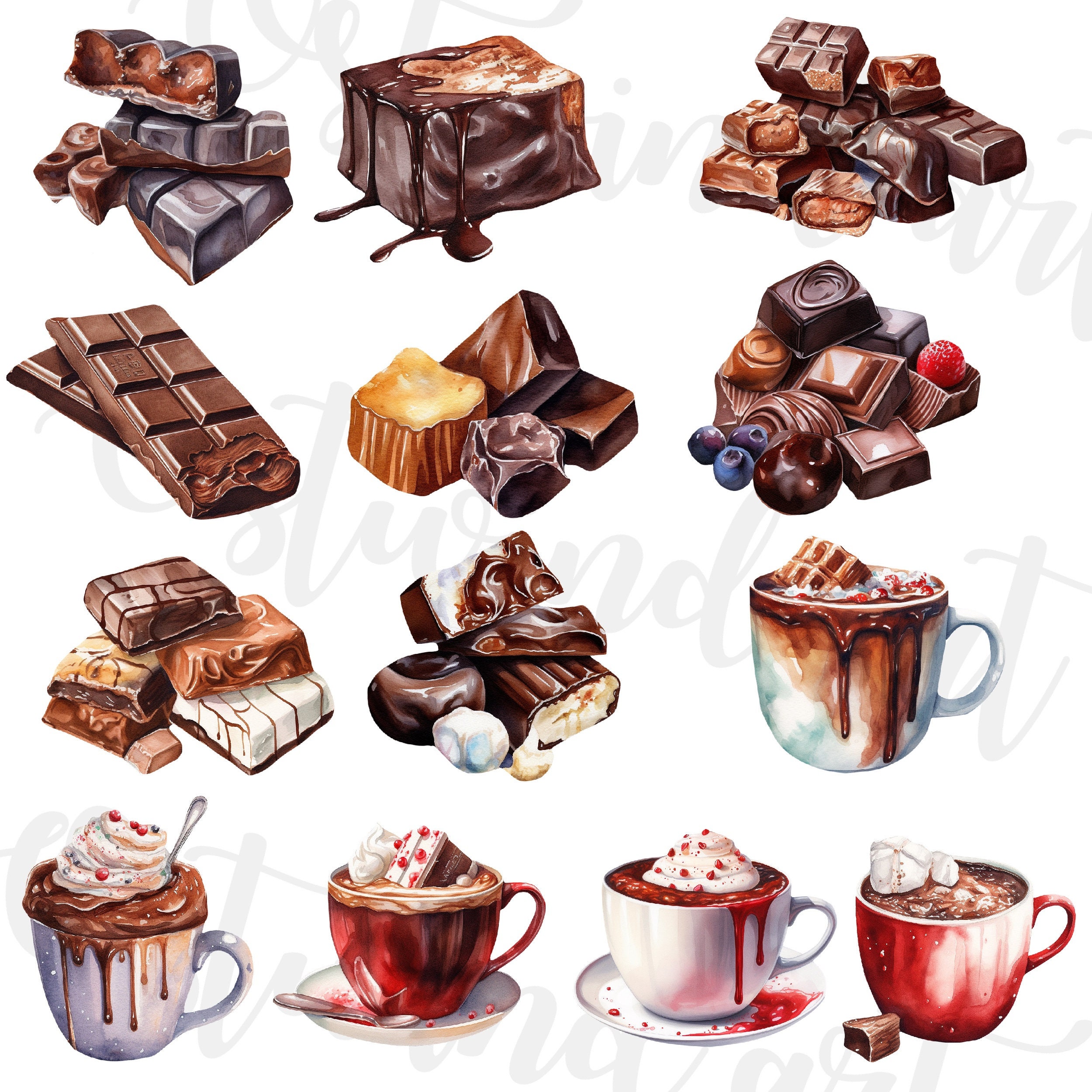 Watercolor Chocolate Clipart, Food Clipart Bundle, Chocolate Png ...
