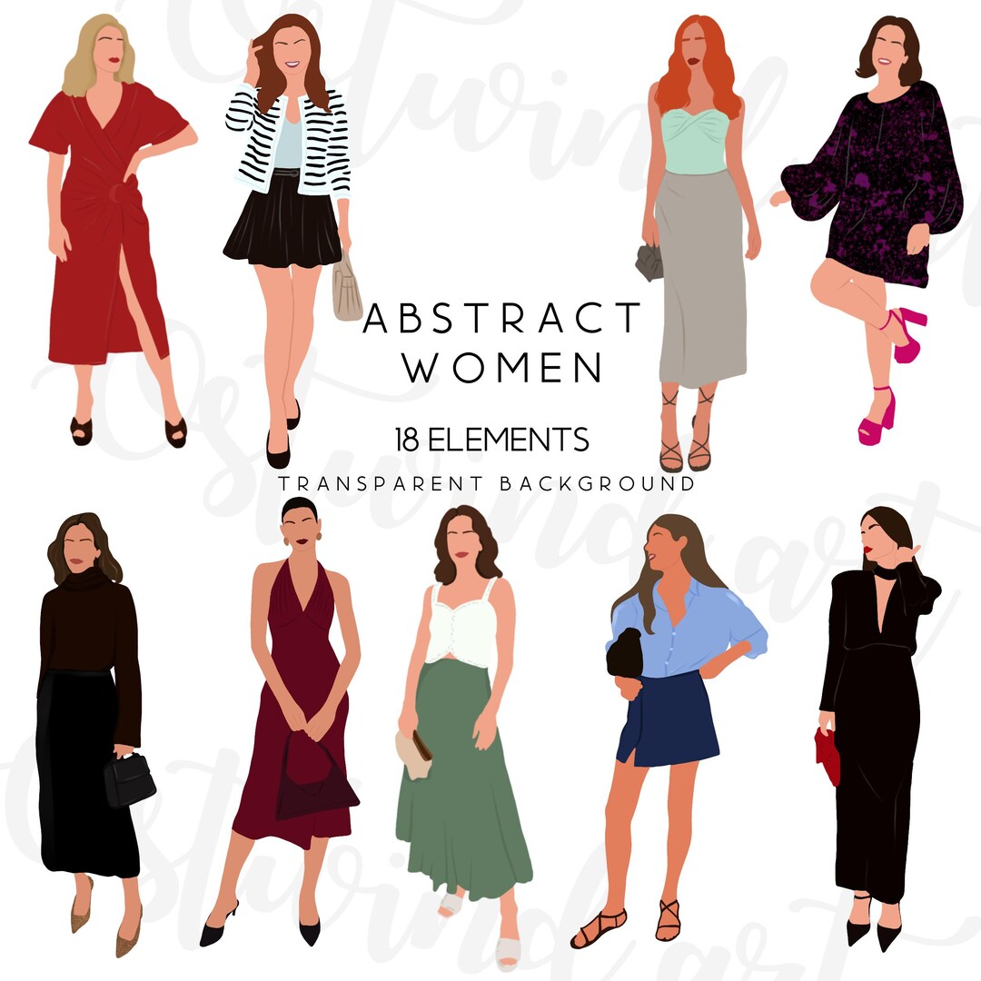Abstract Woman Portraits Clipart. Woman in Dress Illustration. Fashion ...