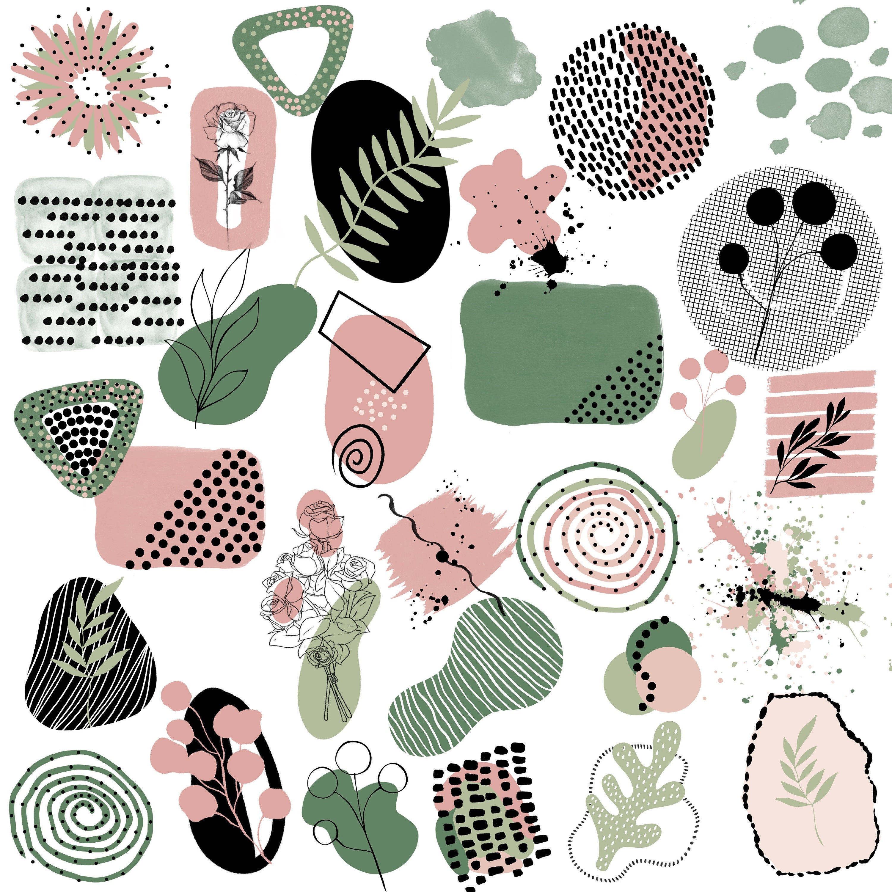 Boho Abstract Shapes Floral Abstract PNG Clipart Abstract - Etsy