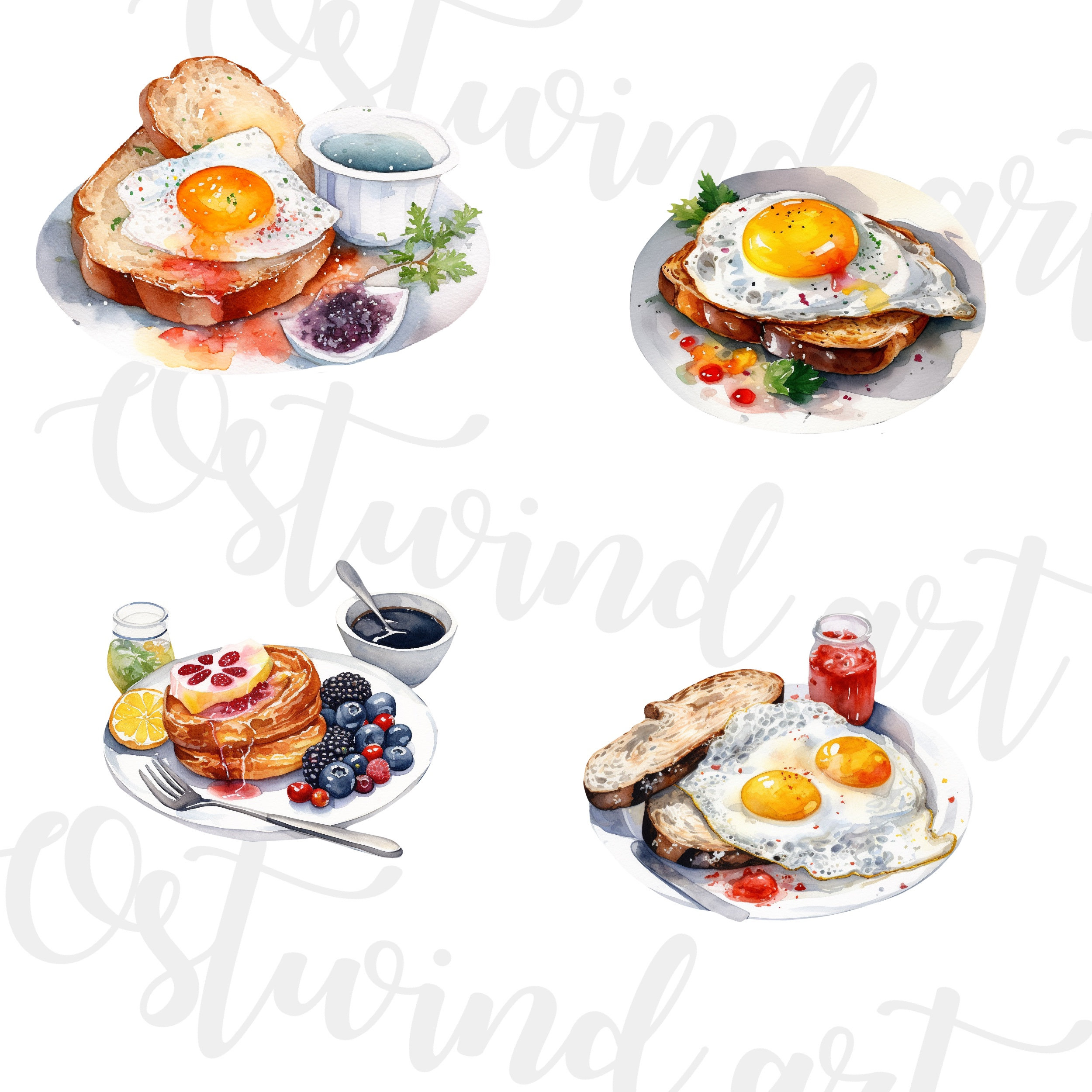 Watercolor Breakfast Clipart, English Breakfast Clipart, Bakery Clipart ...