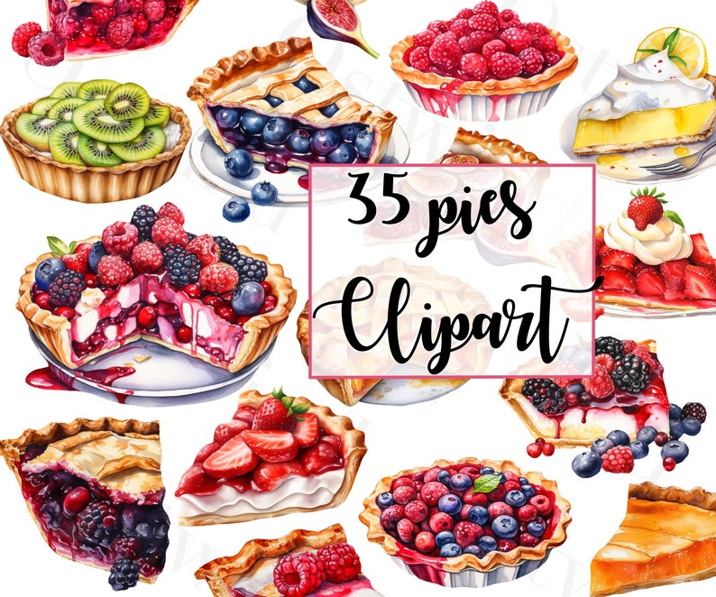 Watercolor Slices Pies Bundle Clipart, Pie Clipart PNG, Baking Clipart ...