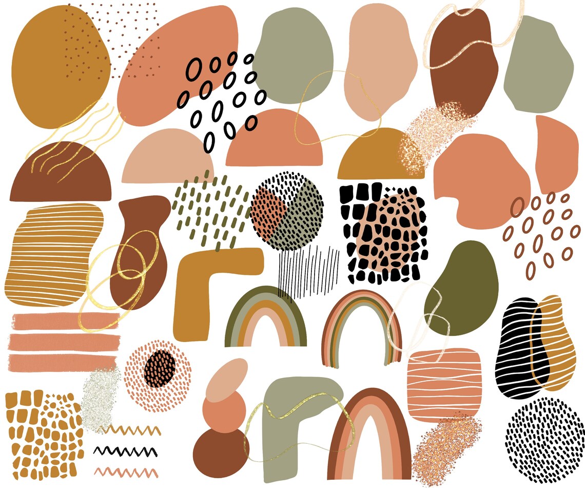 Boho Clipart Set Abstract Elements PNG Modern Boho Bundle - Etsy