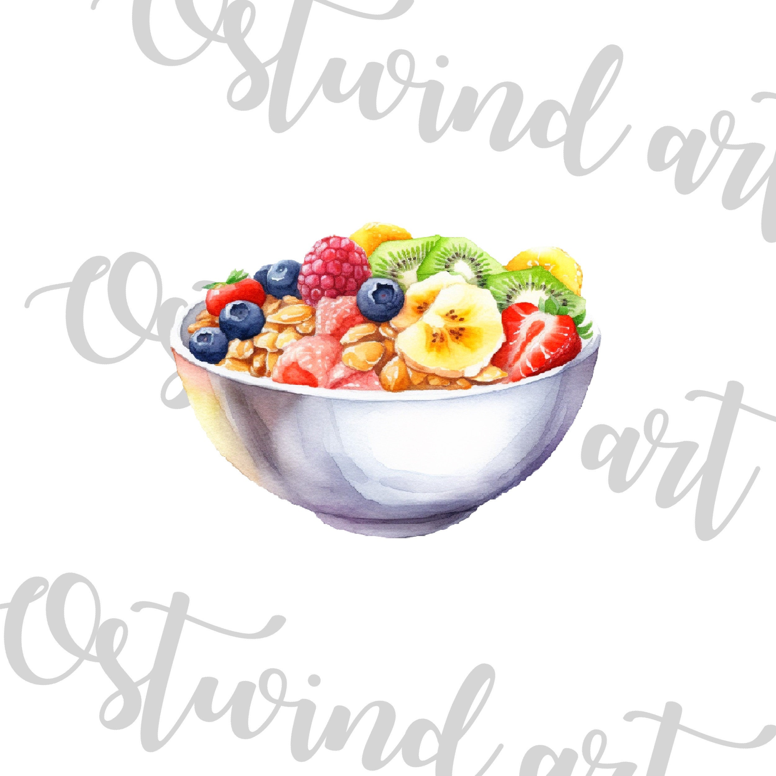 Watercolor Healthy Bowl Clipart Bundle, Fruit Bowl Digital Images ...