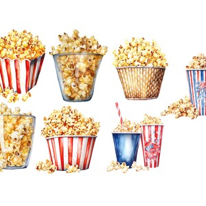 12 Watercolor Popcorn Clipart in Transparent PNG Format. Popcorn ...
