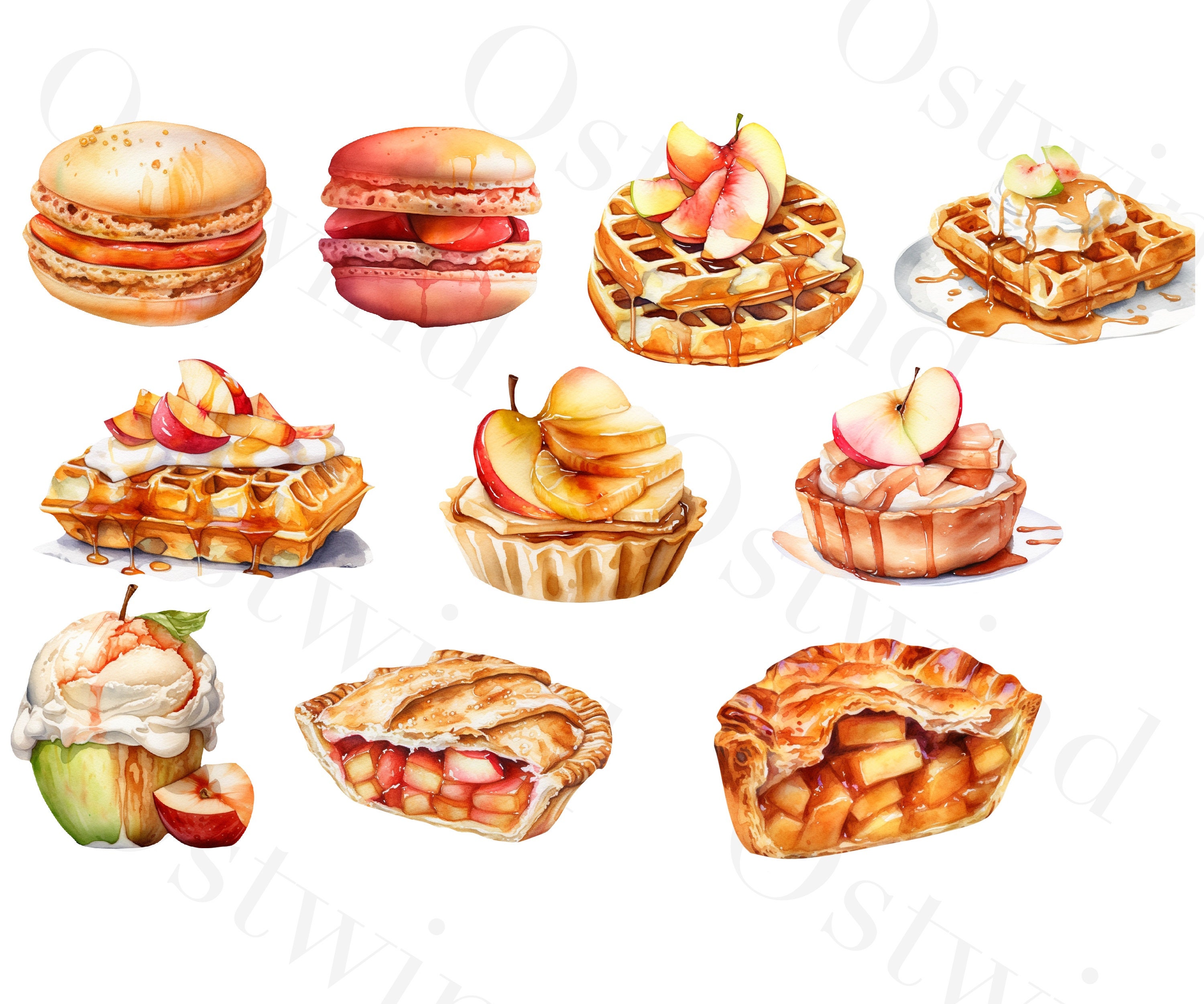 Watercolor Apple Clipart. Digital PNG Apple Pie, Apple Waffle, Apple ...