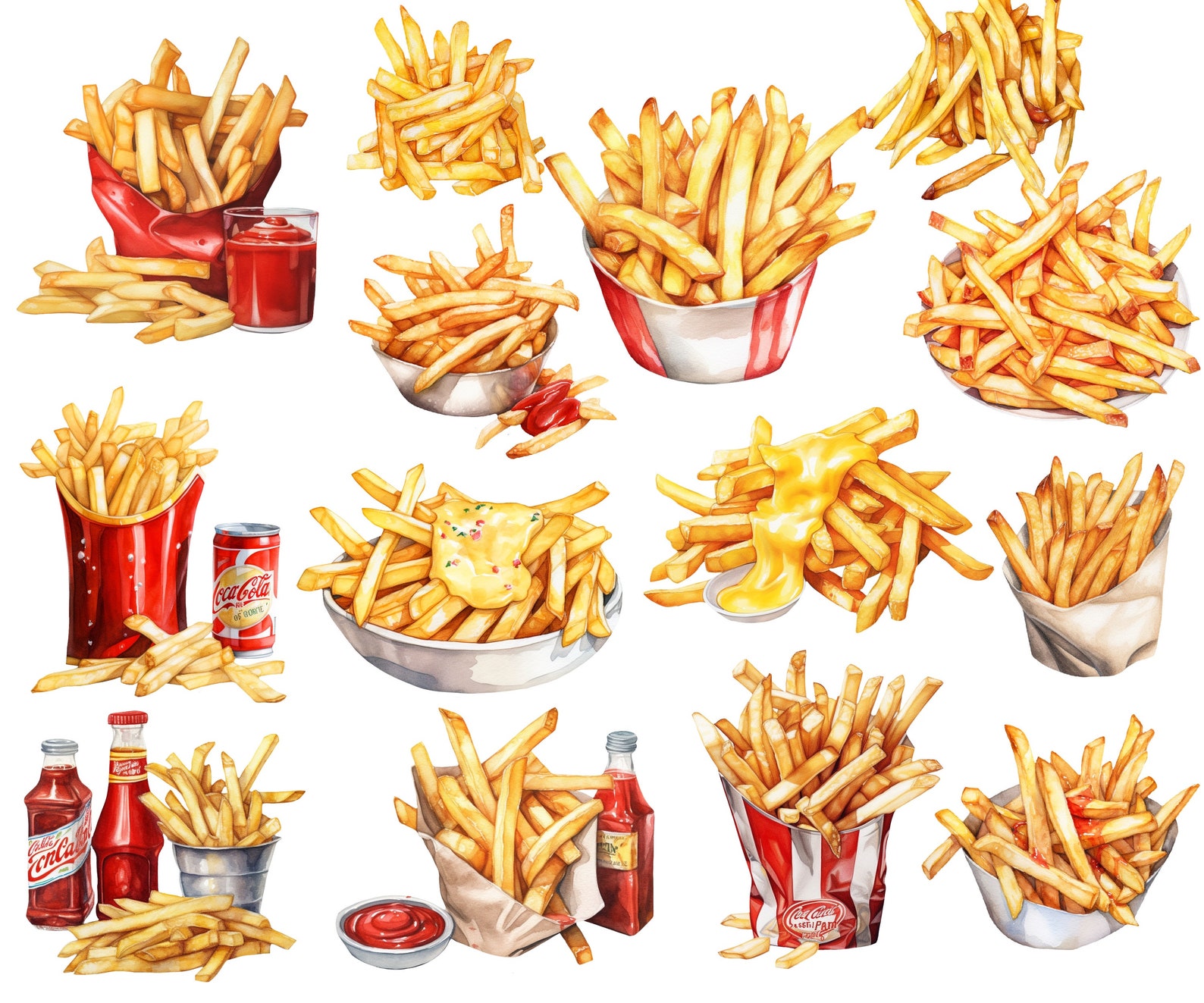 14 Watercolor French Fries Clipart Bundle. French Fries Png. PNG ...