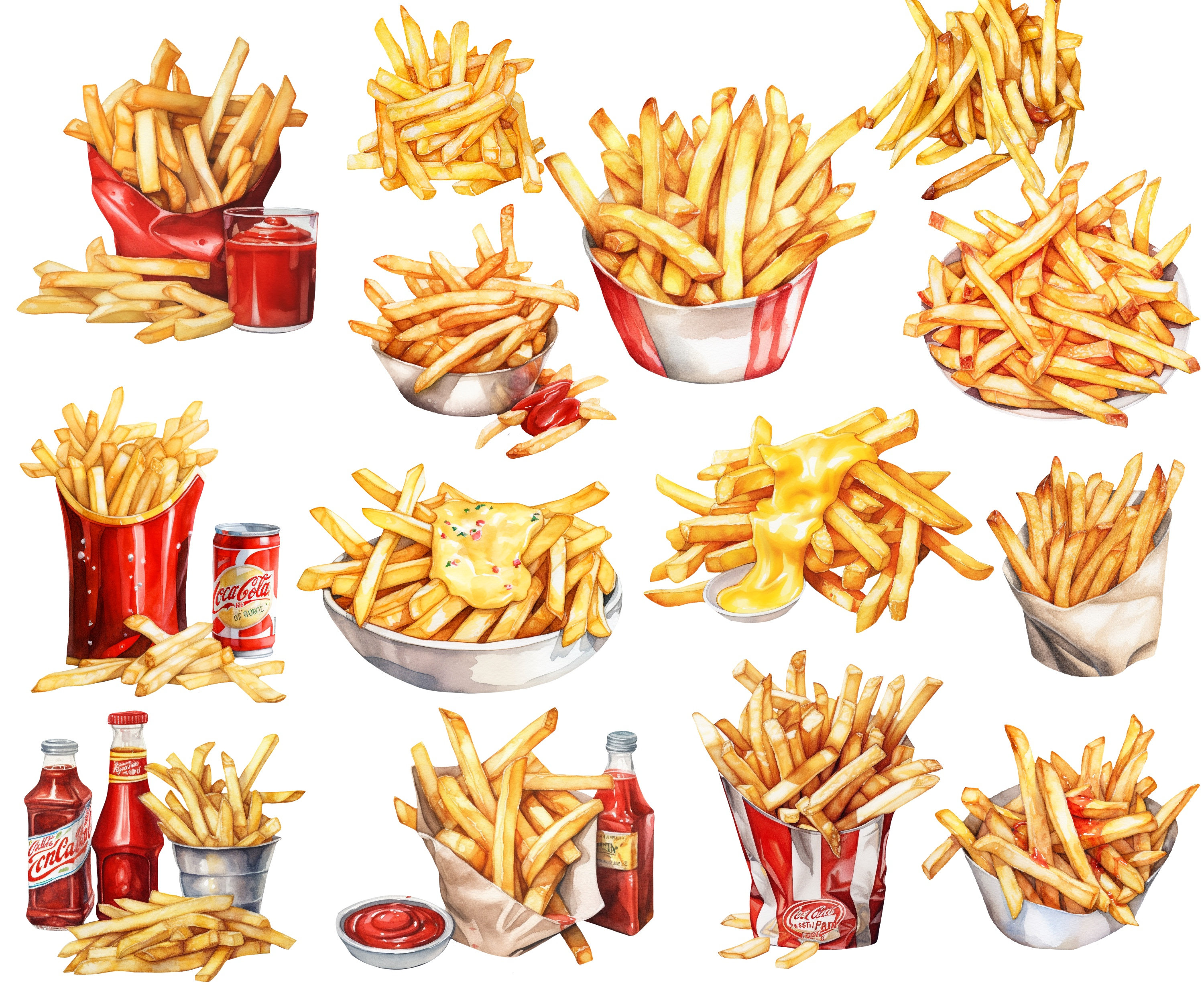 14 Watercolor French Fries Clipart Bundle. French Fries Png. PNG ...