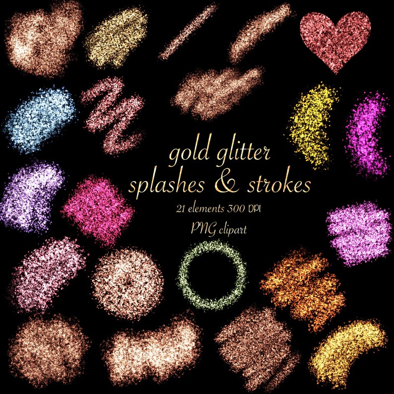 Rose Gold Glitter Splashes and Punches, Blobs, Brush Strokes Clipart ...